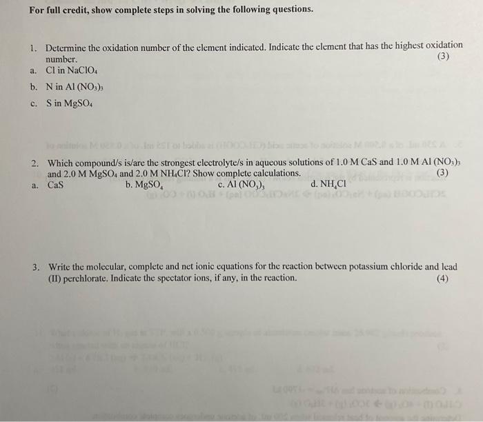 Solved 1. Determine the oxidation number of the element | Chegg.com