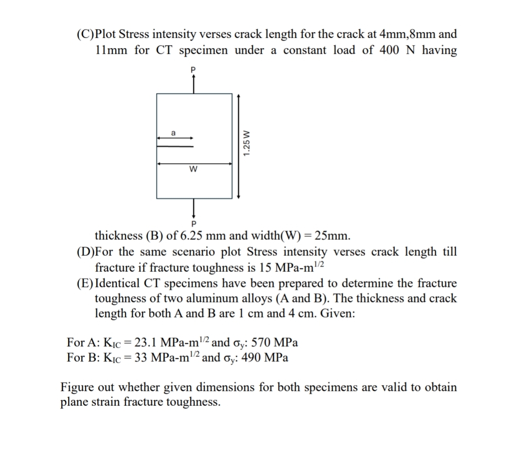 Solved (C)Plot Stress intensity verses crack length for the | Chegg.com