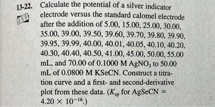 Solved 13-22. Calculate the potential of a silver indicator | Chegg.com