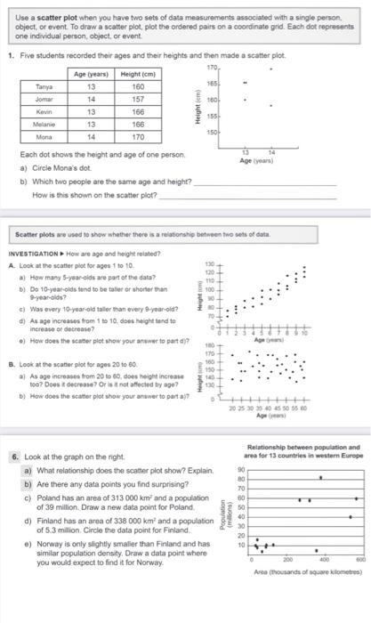 Solved Use a scatter plot when you have two sets of data | Chegg.com