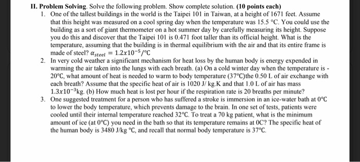 Solved II. Problem Solving. Solve the following problem. | Chegg.com