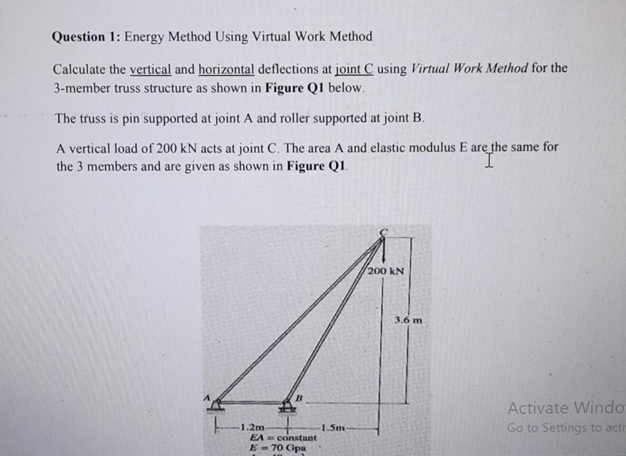 Solved Question 1: Energy Method Using Virtual Work Method | Chegg.com