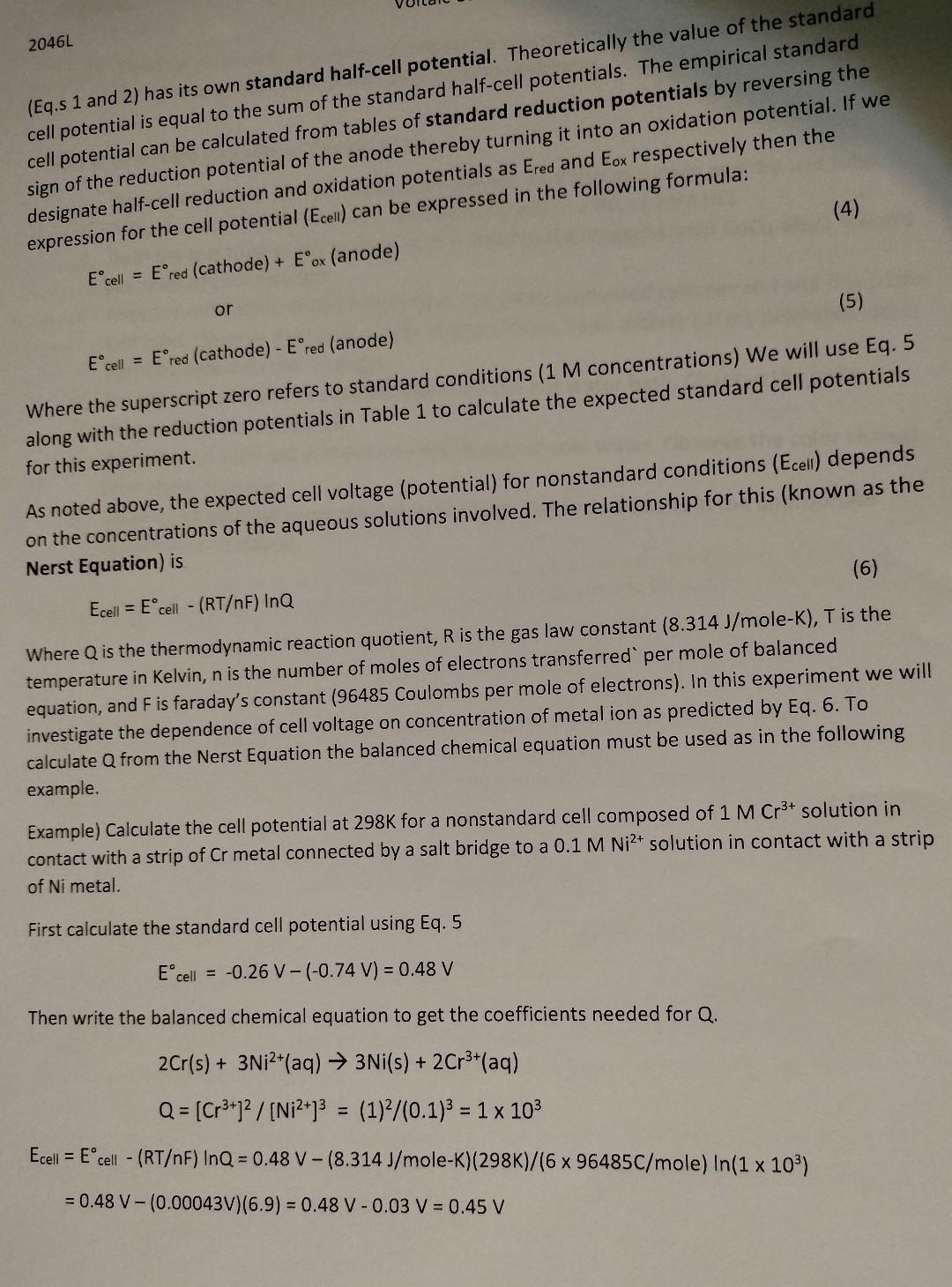 Solved Recorded Data: Standard Cells Recorded Data: | Chegg.com