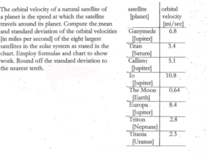 Solved The orbital velocity of a natural satellite of a | Chegg.com