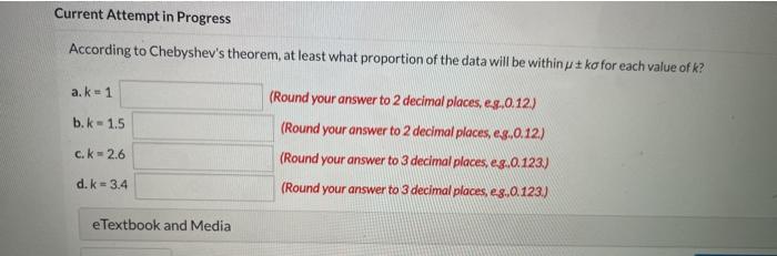 Solved Current Attempt in Progress According to Chebyshev's | Chegg.com