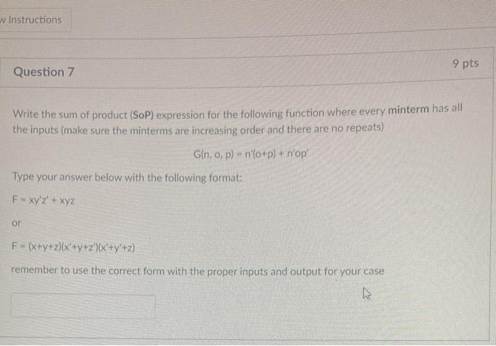 Solved Write the sum of product (SoP) expression for the | Chegg.com