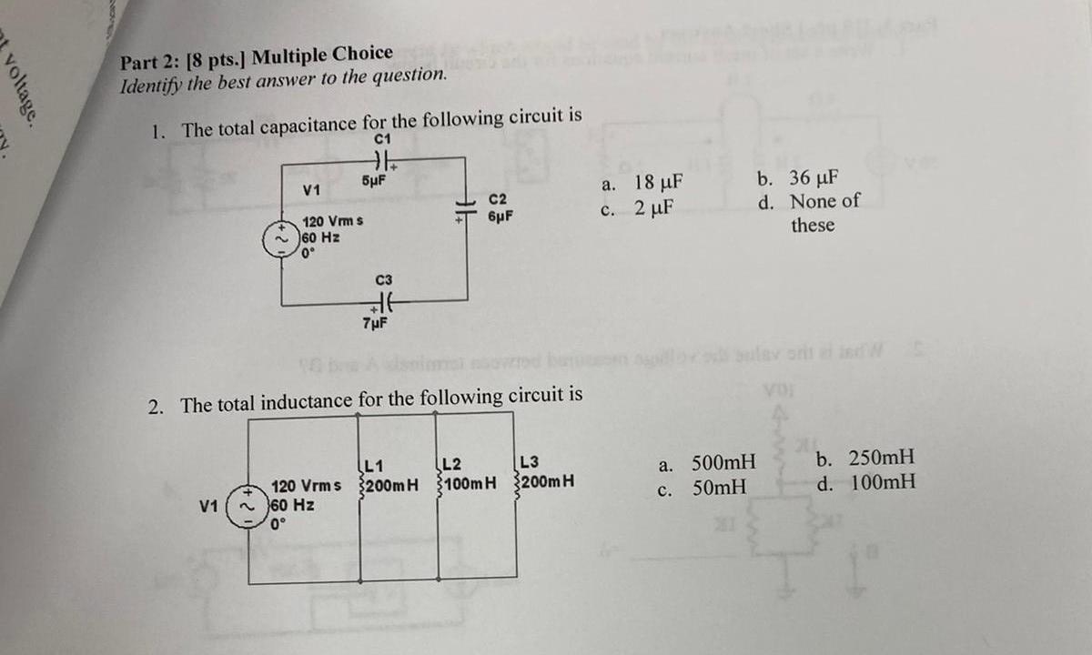 Solved voltage. Part 2: [8 pts.] Multiple Choice Identify | Chegg.com