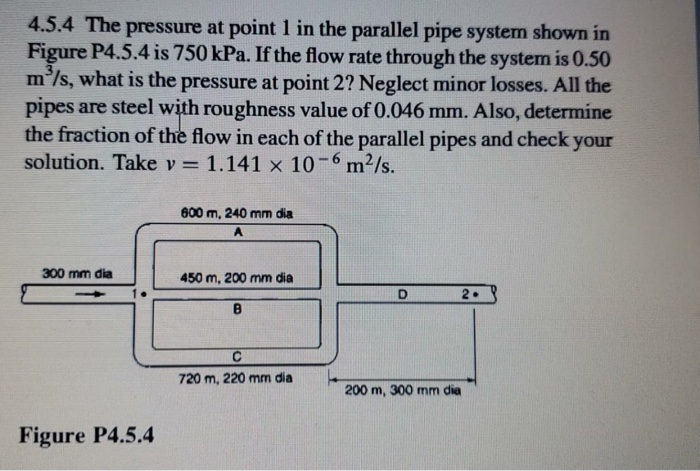 Solved 4.5.4 The pressure at point 1 in the parallel pipe | Chegg.com