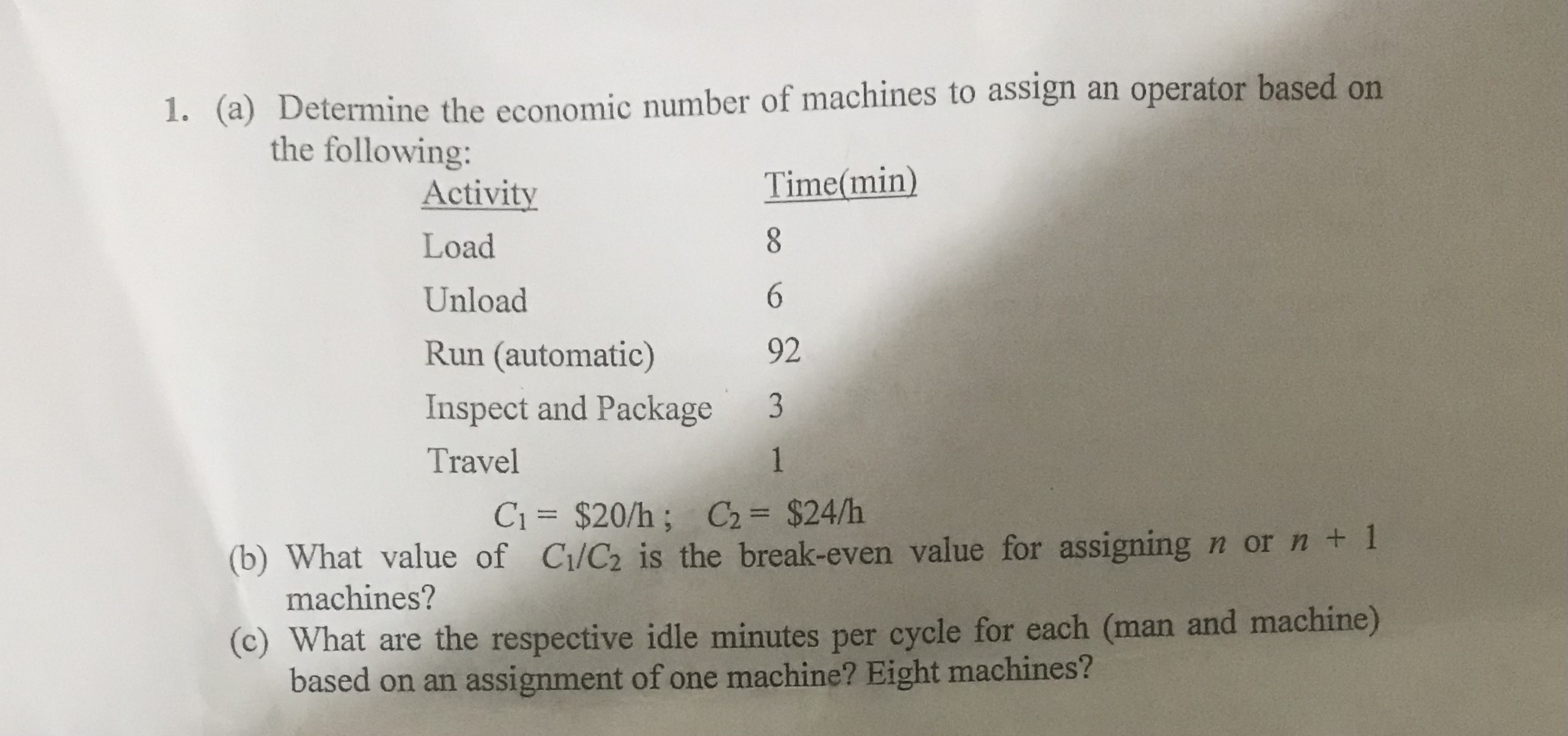 Solved (a) ﻿Determine the economic number of machines to | Chegg.com