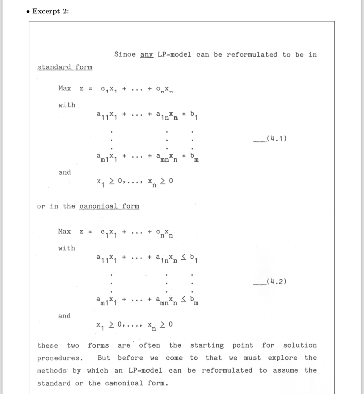 Solved Excerpt 2:Since any LP-model can be reformulated to | Chegg.com