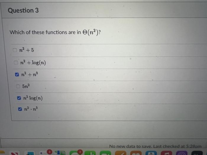 Solved Which of these functions are in Θ(n2) ? | Chegg.com