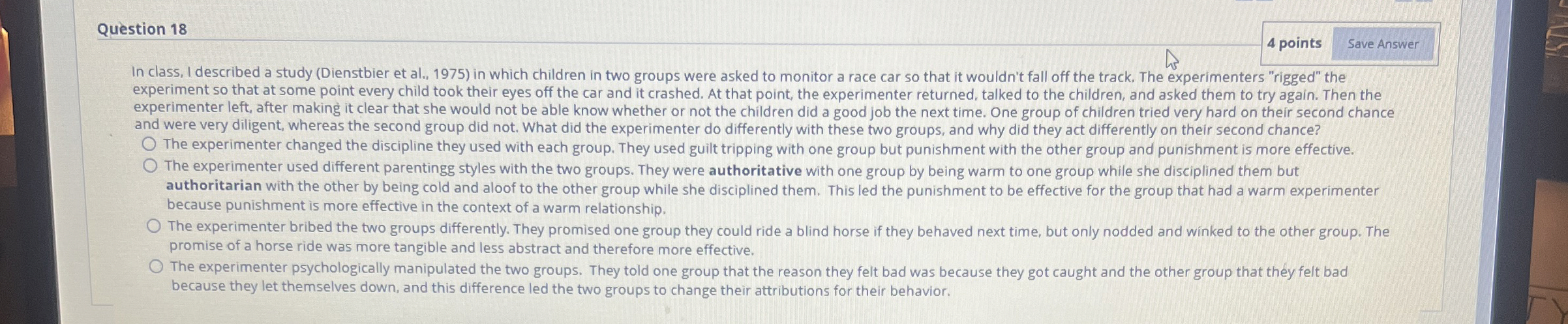 Solved Question 184 ﻿pointsIn class, I described a study | Chegg.com