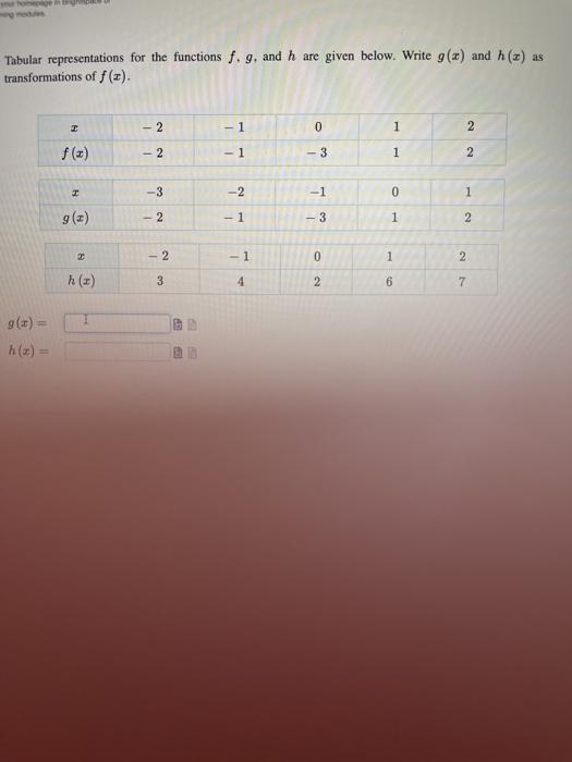 Solved Tabular representations for the functions f. 9. and h | Chegg.com