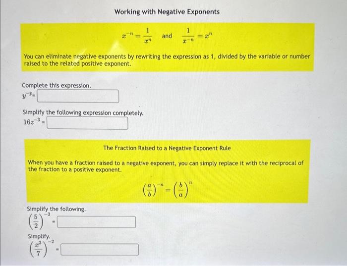 Solved Working with Negative Exponents x−n=xn1 and x−n1=xn | Chegg.com