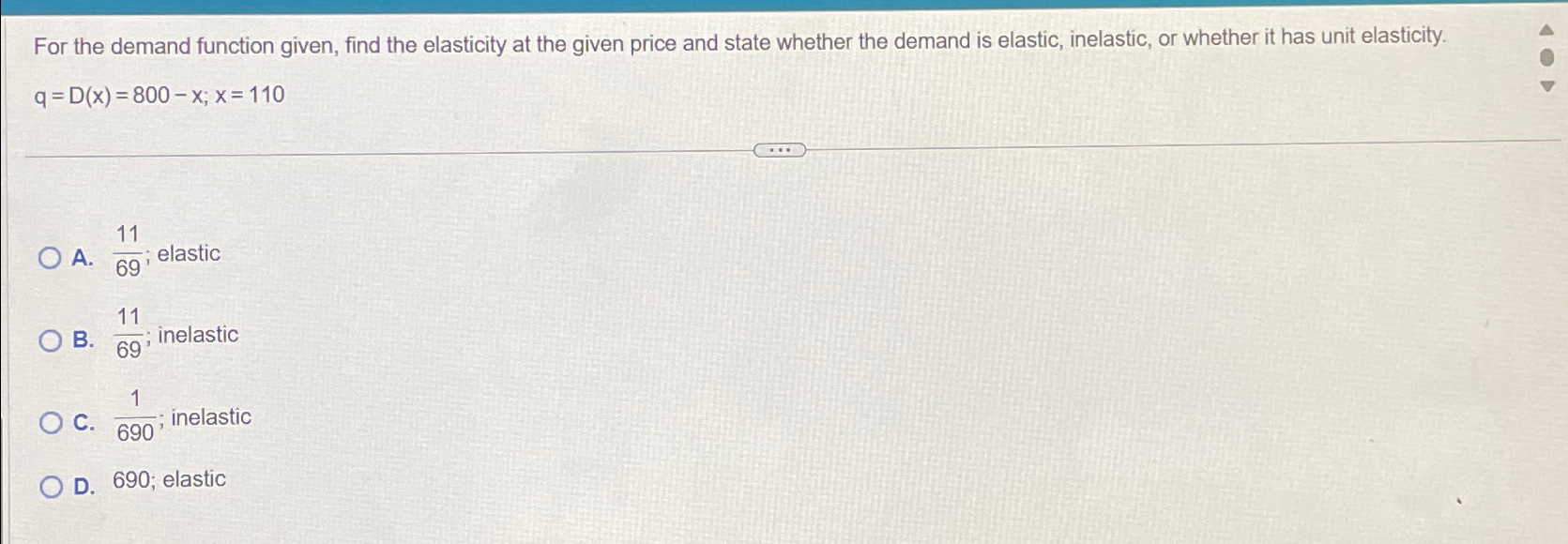 Solved For the demand function given, find the elasticity at | Chegg.com