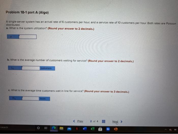 Solved Problem 18-1 part A (Algo) A single-server system has | Chegg.com