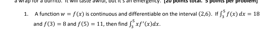 Solved A function w=f(x) ﻿is continuous and differentiable | Chegg.com