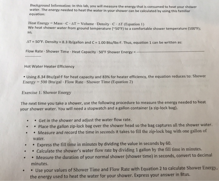 Solved • Calculate the shower energy saved by subtracting | Chegg.com