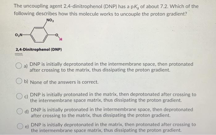 Solved The uncoupling agent 2,4-dinitrophenol (DNP) has a | Chegg.com