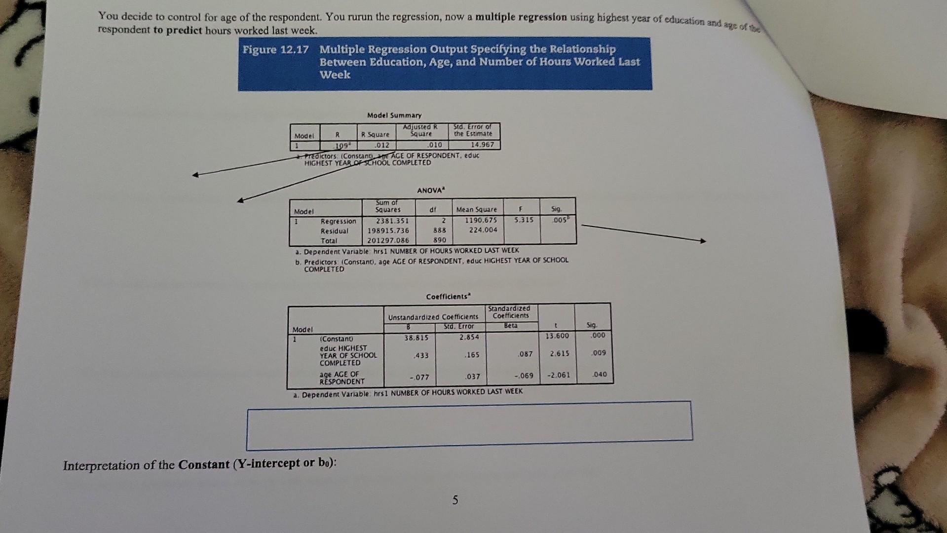 Solved Figure 12.16 Linear Regression Output Specifying the | Chegg.com