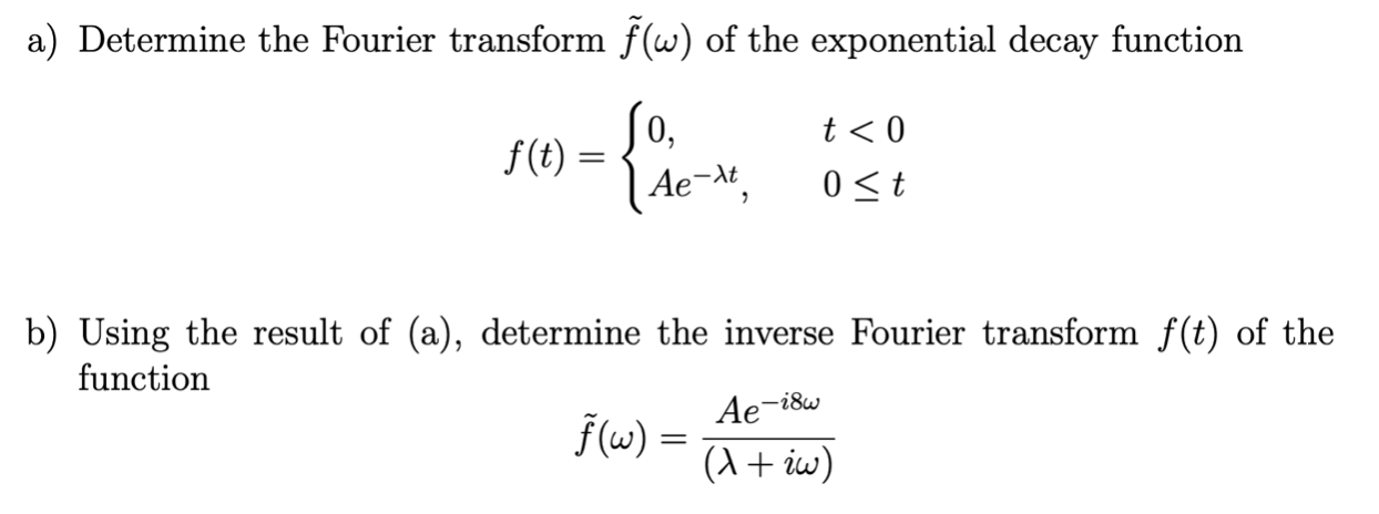 Solved a) ﻿Determine the Fourier transform tilde(f)(ω) ﻿of | Chegg.com