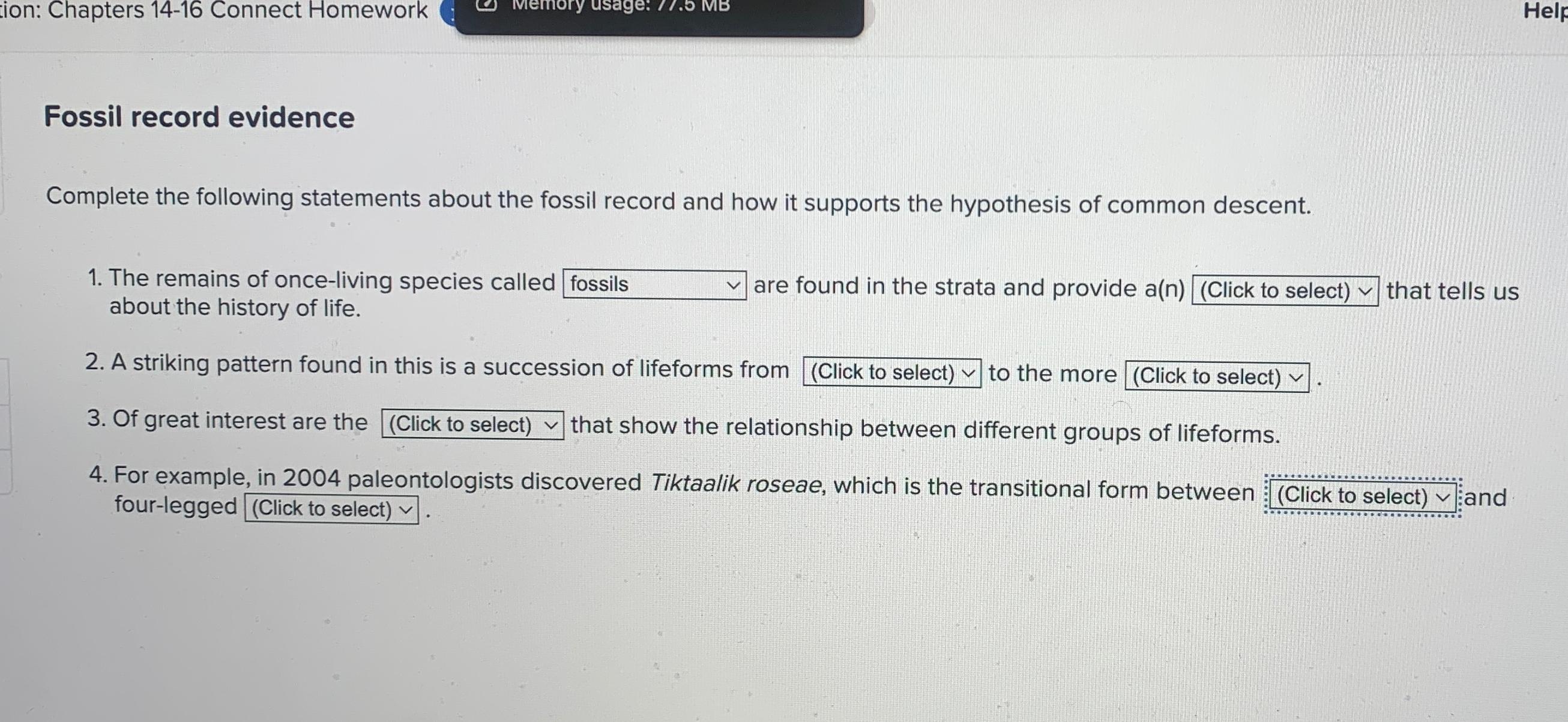 Solved Fossil record evidenceComplete the following | Chegg.com