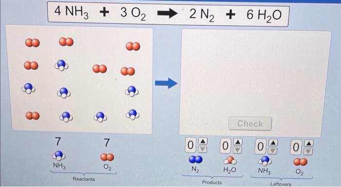 Solved 4 NH3 + 302 2 N2 + 6 H2O Check 7 7 0A 0 60 0 NH3 o o | Chegg.com