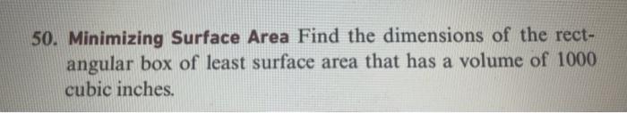 Solved 50. Minimizing Surface Area Find the dimensions of | Chegg.com