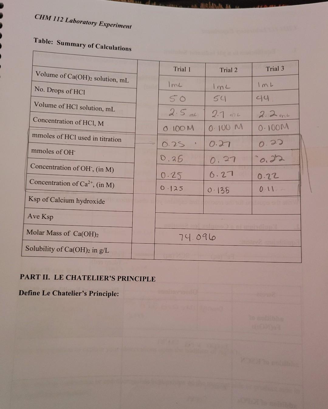 Solved CHM 112 Laboratory Experiment Table: Summary of | Chegg.com