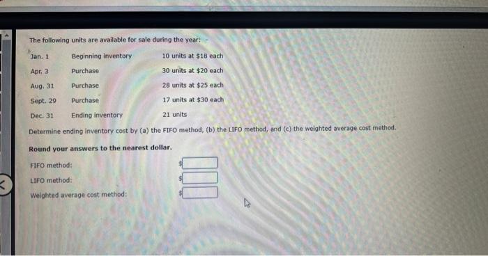 Solved The following units are available for sale during | Chegg.com