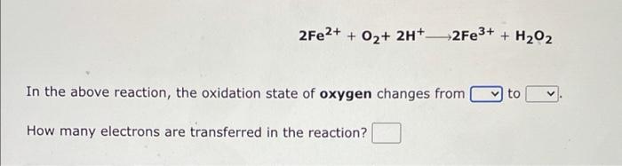 Solved 2Fe2+ + O2+ 2H+2Fe3+ + H202 In the above reaction, | Chegg.com