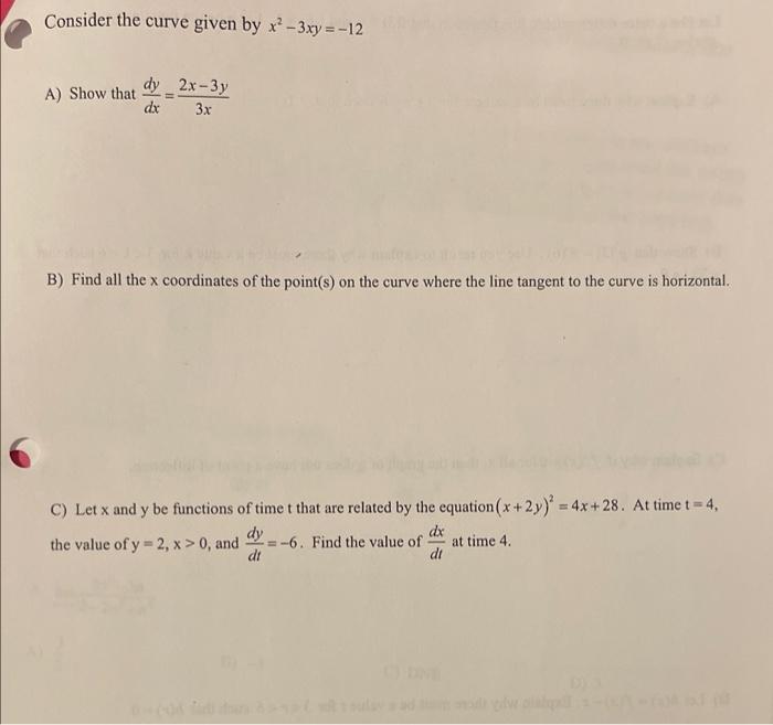 Solved consider the curve given. y x^2-3xy=-12a. show that | Chegg.com