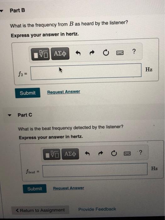 Solved Two train whistles, A and B, each have a frequency of | Chegg.com