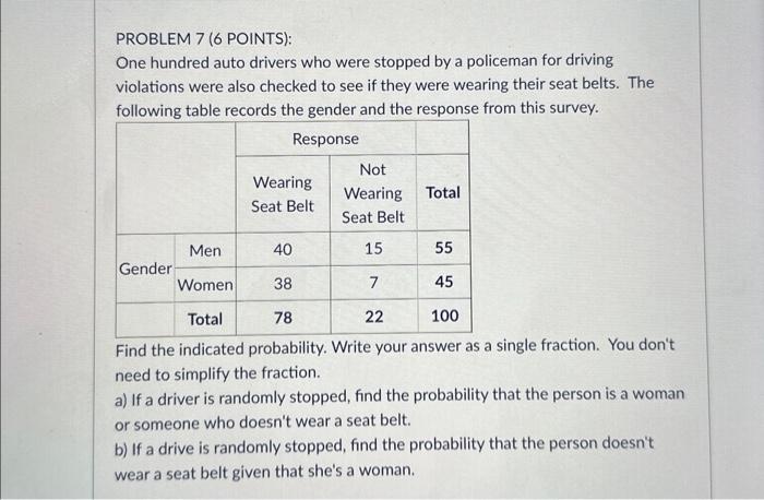 Solved PROBLEM 7 (6 POINTS): One hundred auto drivers who | Chegg.com