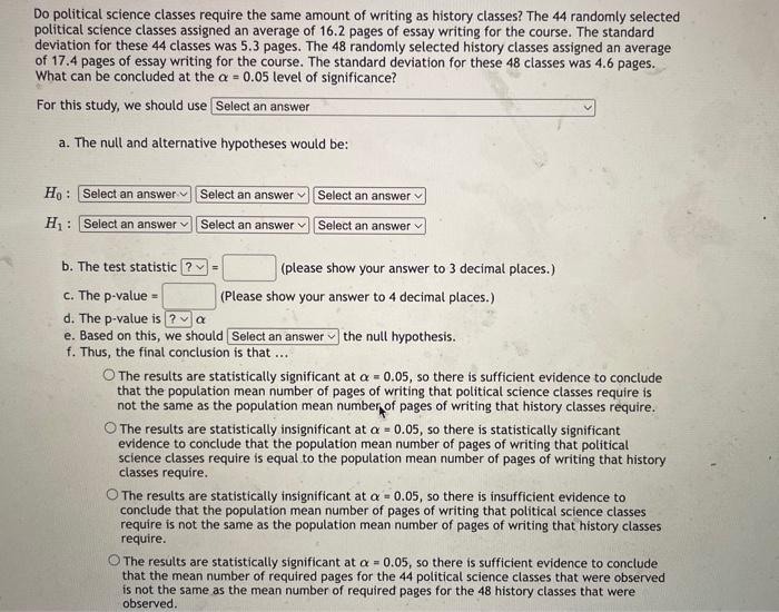 Solved Do political science classes require the same amount | Chegg.com