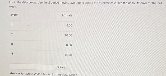 Solved Using the data below, Use the 2 period moving average | Chegg.com