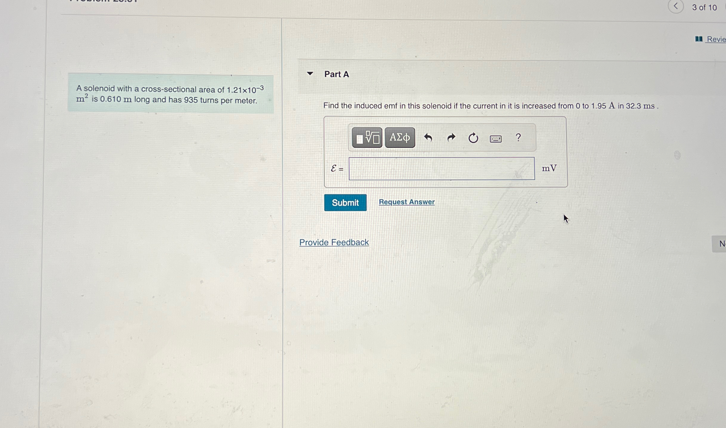 Solved 3 ﻿of 10A solenoid with a cross-sectional area of | Chegg.com