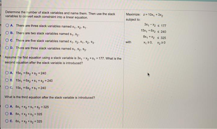 Solved Determine the number of slack variables and name | Chegg.com