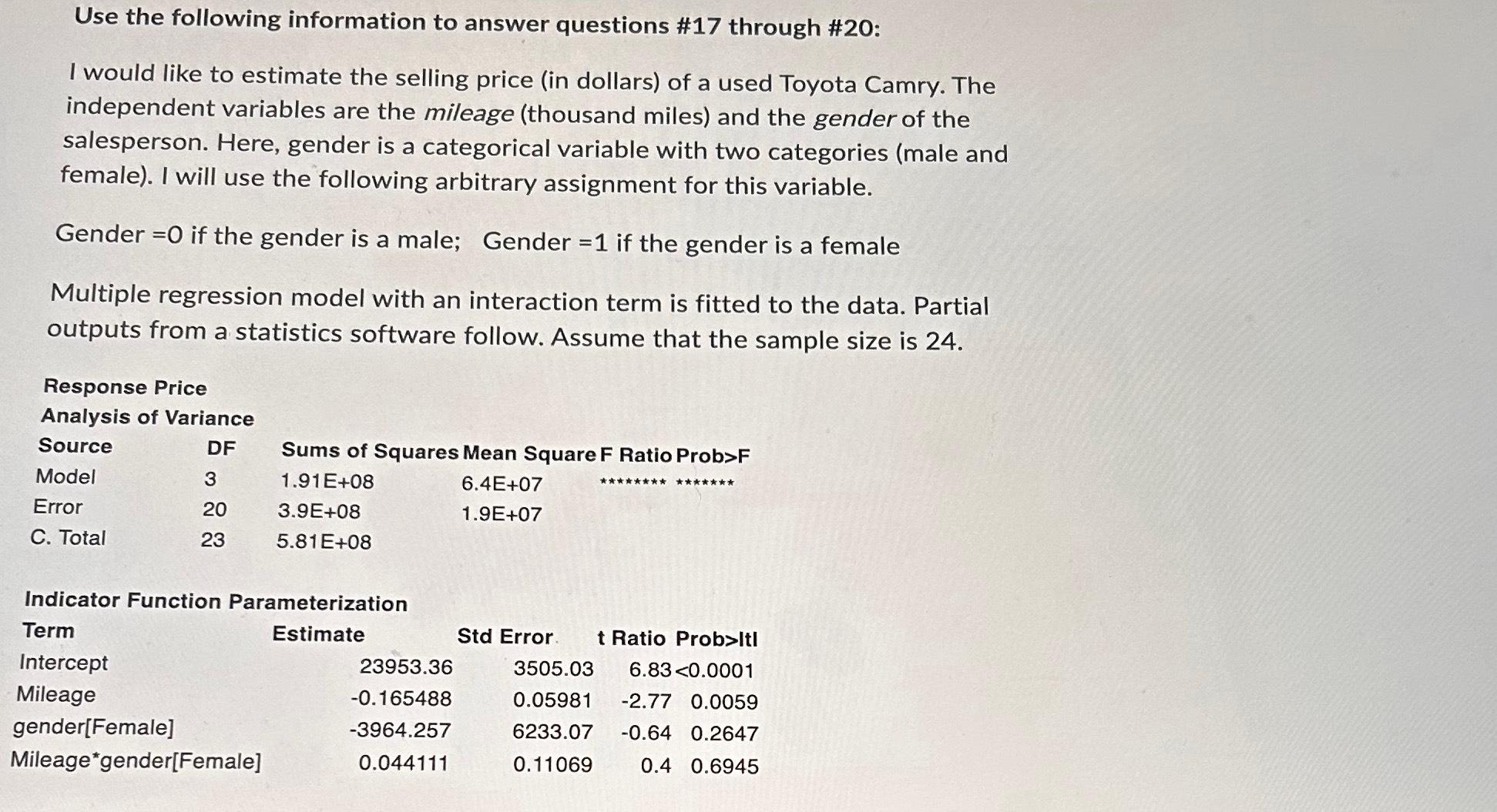 Solved Use the following information to answer questions #17 | Chegg.com