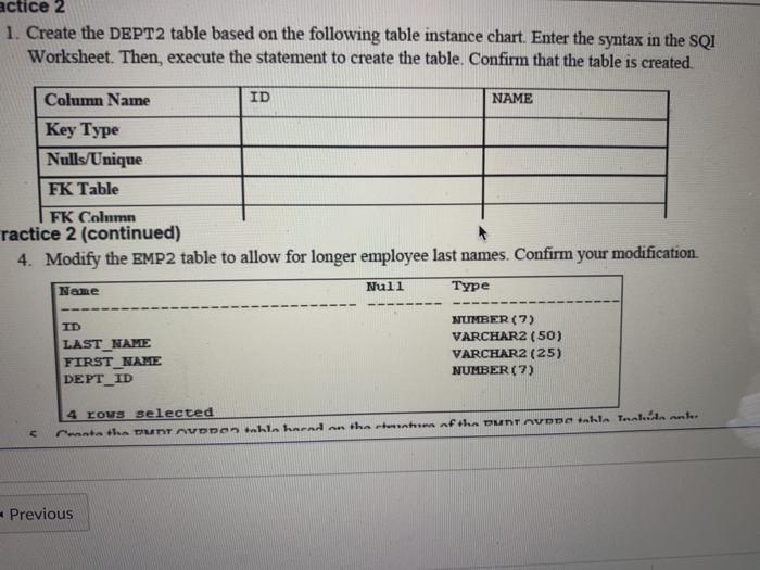 actice 2 1. Create the DEPT2 table based on the | Chegg.com