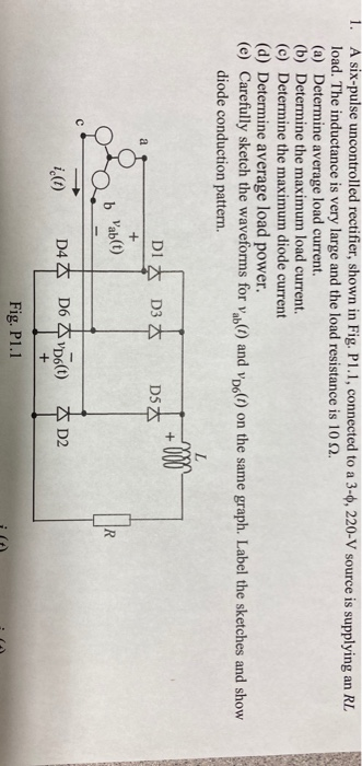 Solved 1. A six-pulse uncontrolled rectifier, shown in Fig. | Chegg.com