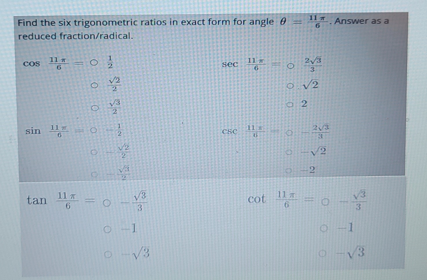 Find the six trigonometric ratios in exact form for | Chegg.com
