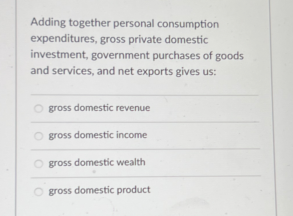 Solved Adding together personal consumption expenditures, | Chegg.com