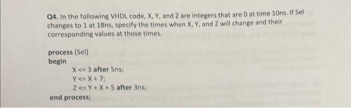Solved Q4. In the following VHDL code, X,Y, and Z are | Chegg.com