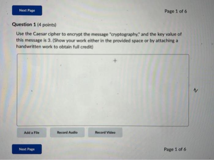 Solved Question 1 (4 points) Use the Caesar cipher to | Chegg.com