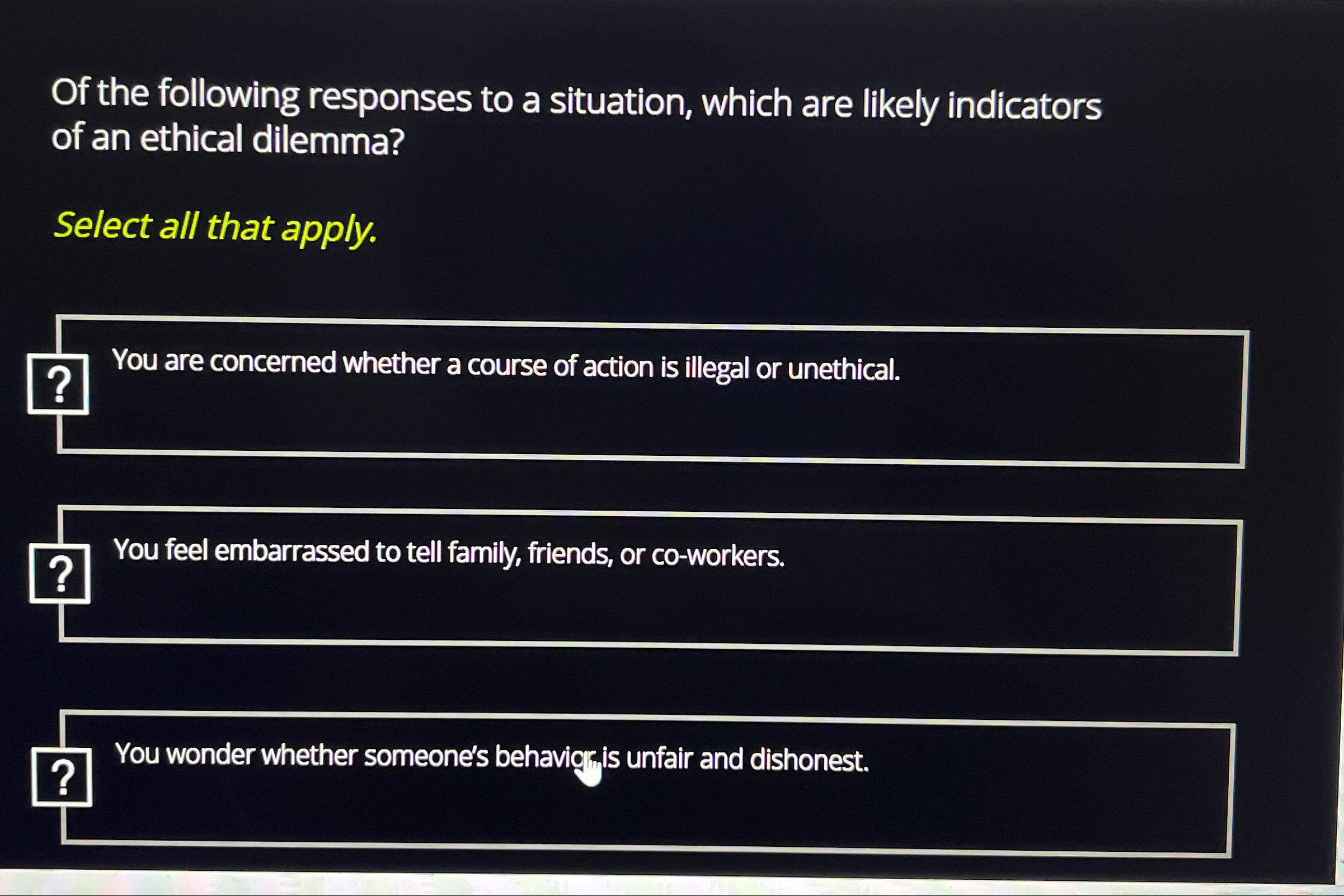 Solved Of the following responses to a situation, which are | Chegg.com