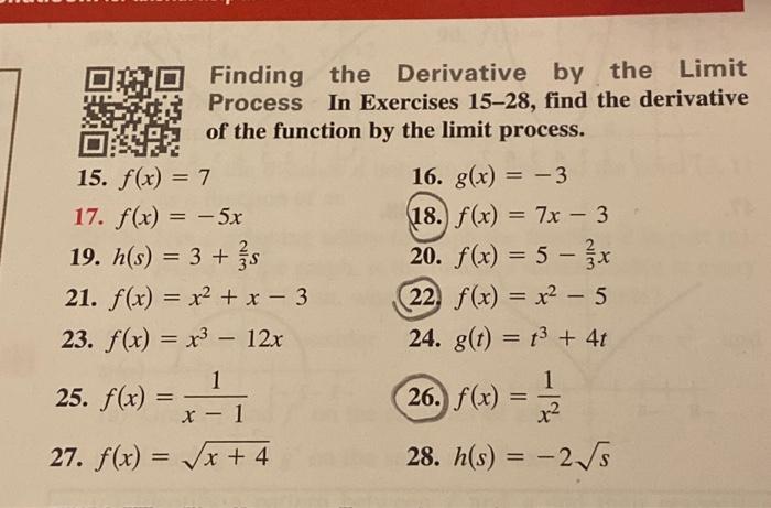 Solved Finding the Derivative by the Limit Process In | Chegg.com