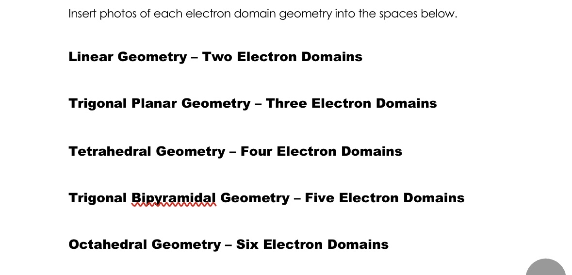Solved Insert photos of each electron domain geometry into | Chegg.com