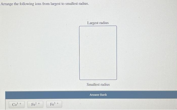 Solved Arrange the following ions from largest to smallest | Chegg.com