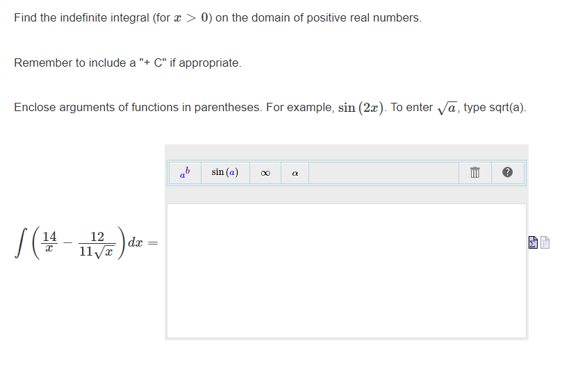 Solved Find the indefinite integral (for x>0 ) ﻿on the | Chegg.com